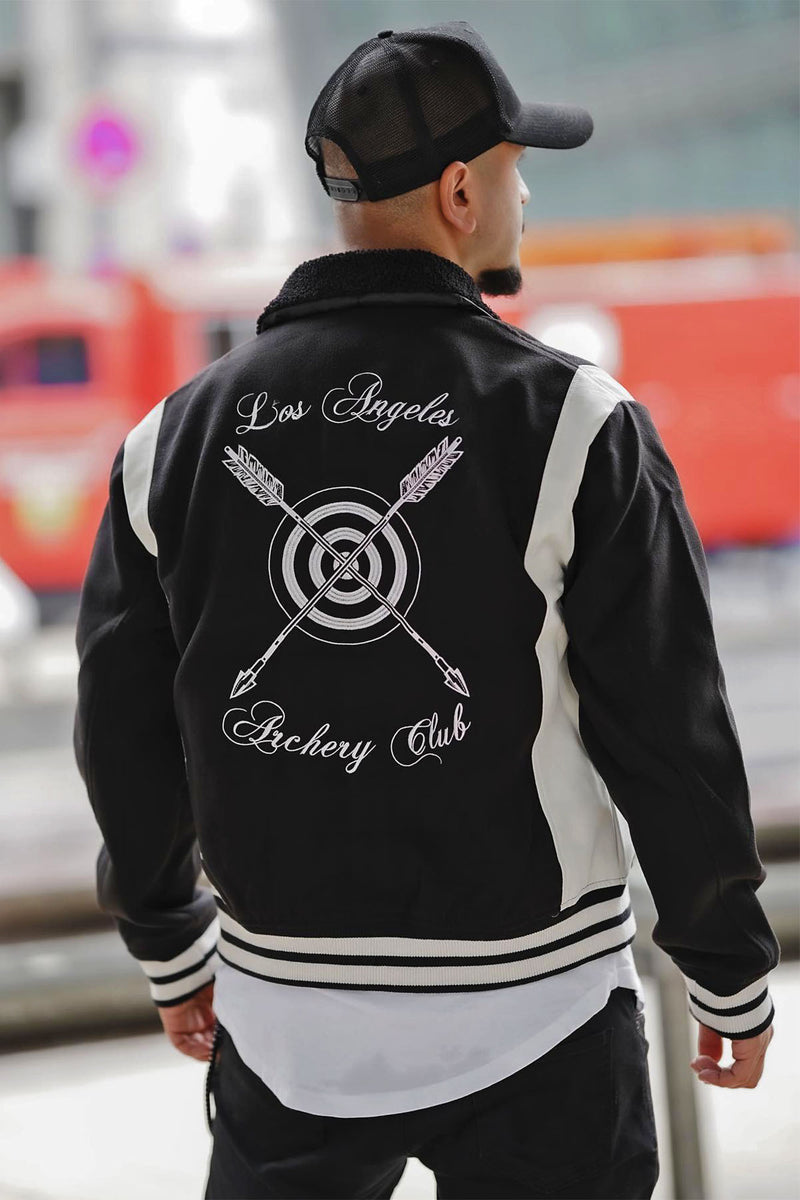 Archery Club Sherpa Collared Varsity Jacket - Black | Fashion Nova ...