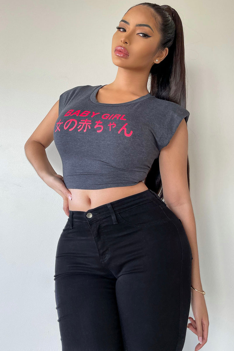 Baby Girl Padded Crop Top - Charcoal | Fashion Nova, Screens Tops and ...