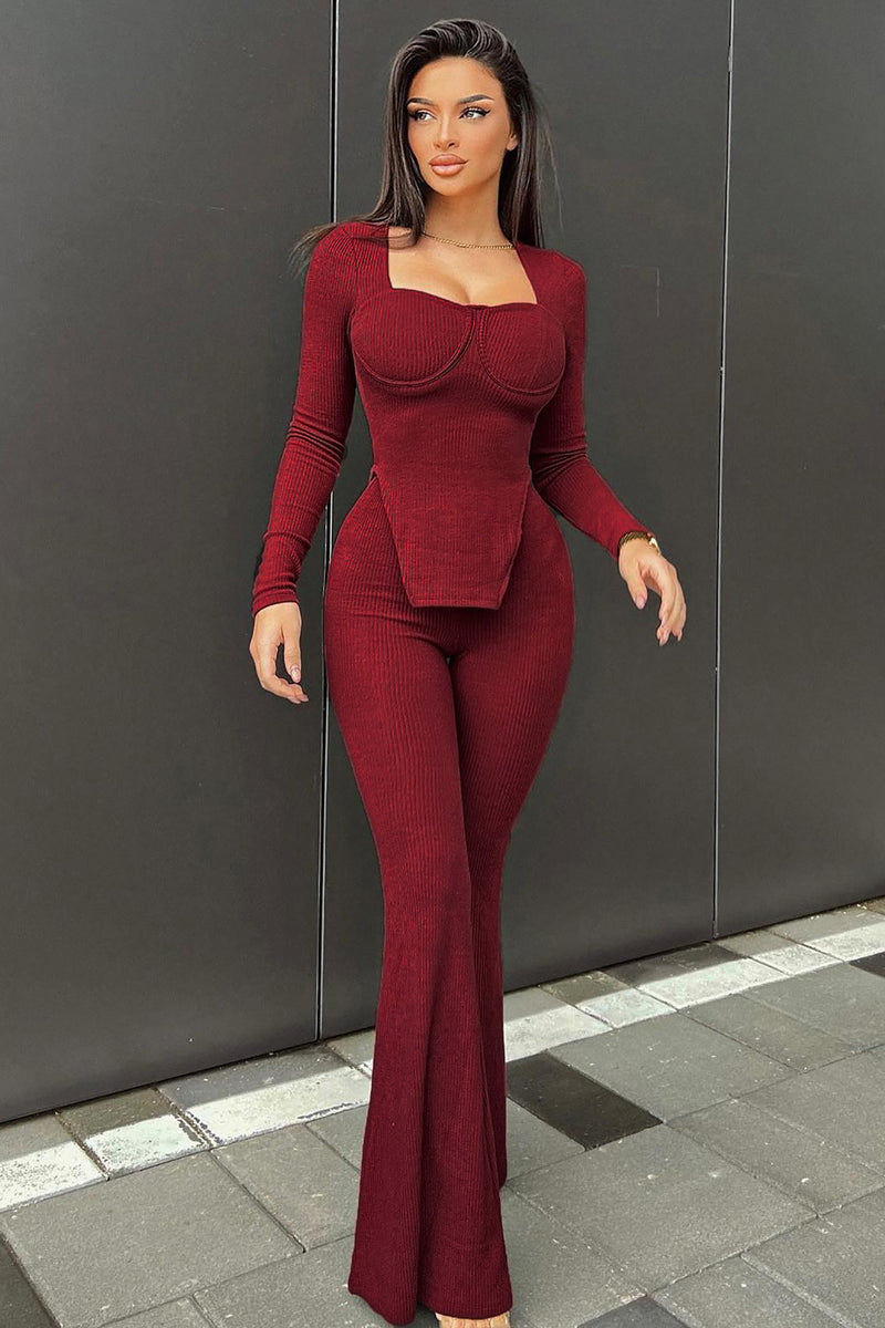 Call My Name Long Sleeve Pant Set - Burgundy | Fashion Nova, Matching ...