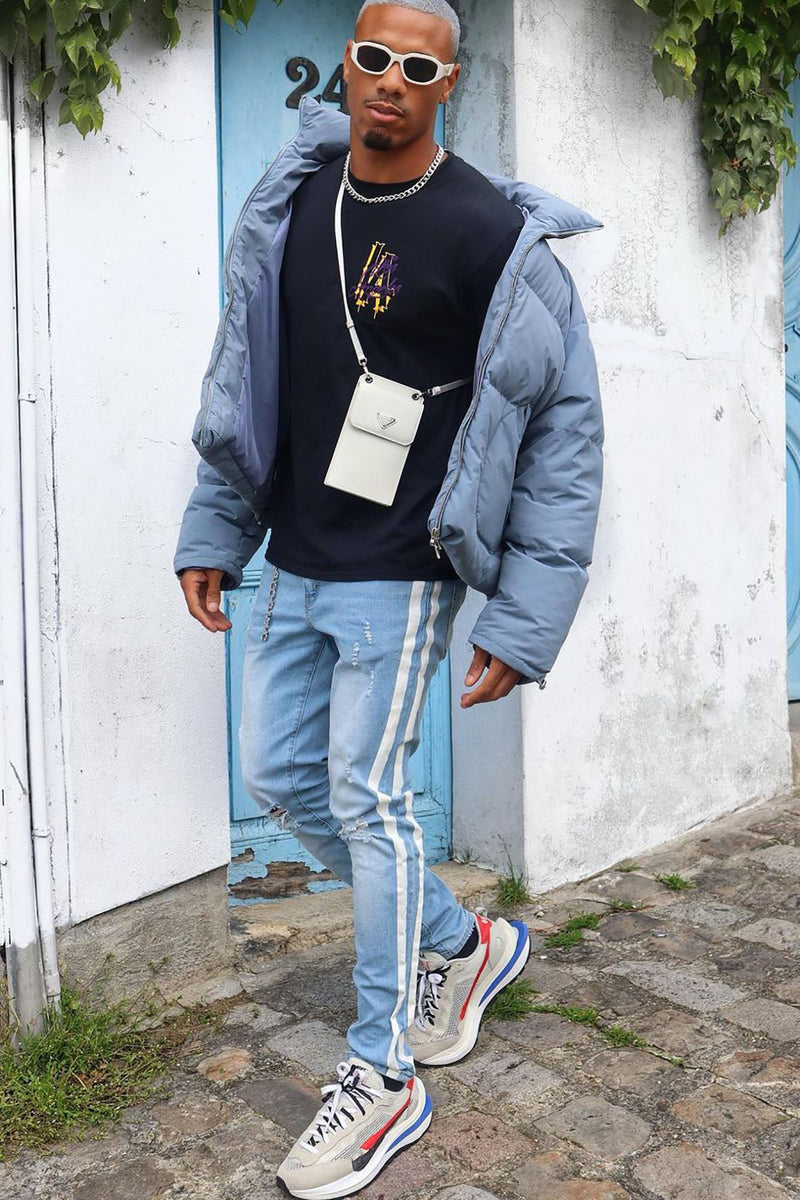 Carter Side Striped Skinny Jeans - Blue | Fashion Nova, Mens Jeans ...