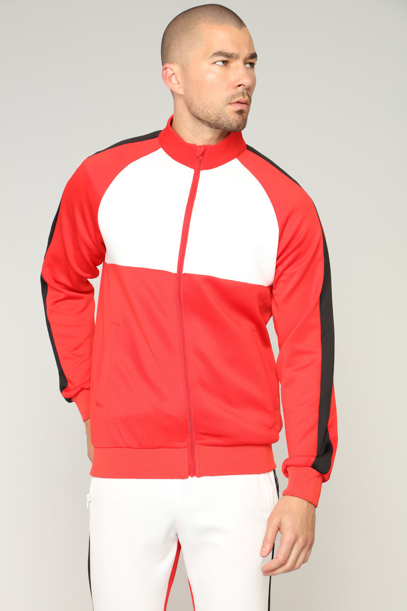 Dustin Track Jacket - Red/White | Fashion Nova, Mens Fleece Tops ...