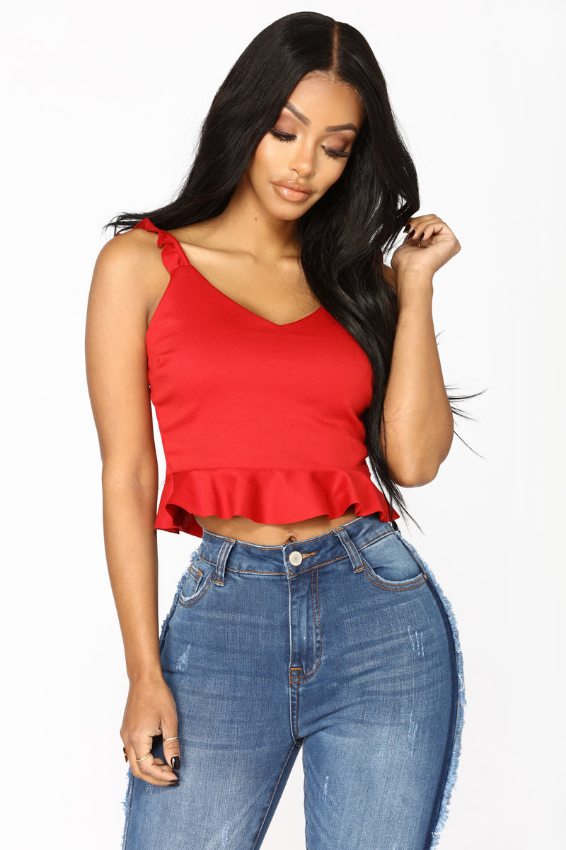 Ruff Around The Edges Ruffle Crop Top - Red | Fashion Nova, Knit Tops ...