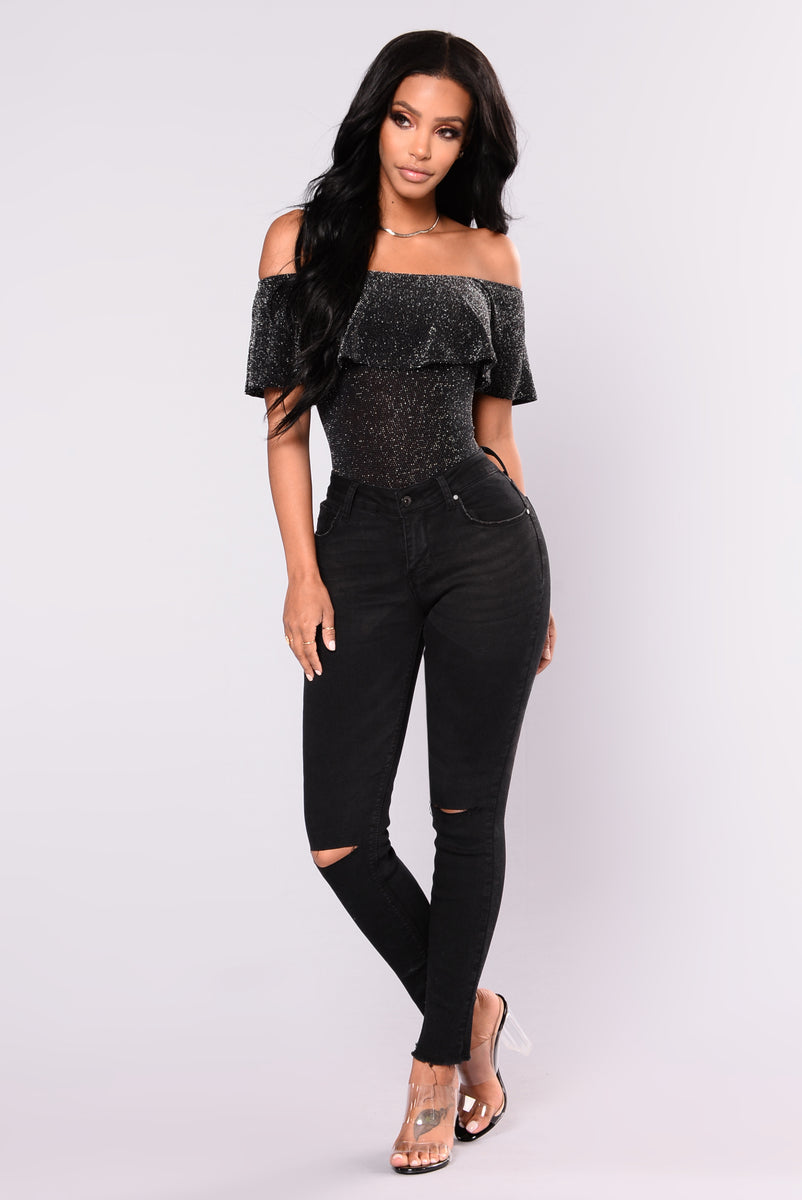 So Into You Off Shoulder Bodysuit - Black/Silver | Fashion Nova ...