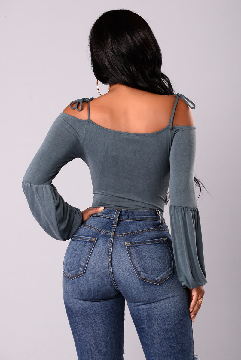 Raquelle Cold Shoulder Top - Washed Denim | Fashion Nova, Knit Tops ...
