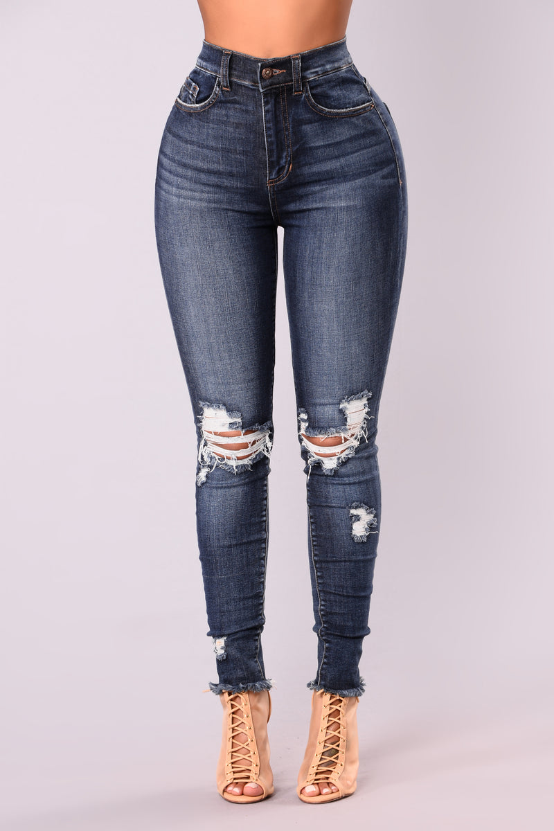 Smiley High Rise Distress Jeans - Dark Denim | Fashion Nova, Jeans ...