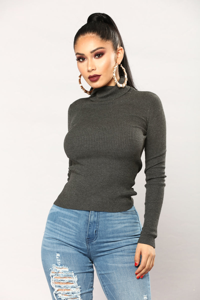 Amelia Turtle Neck Sweater Top - Charcoal | Fashion Nova, Sweaters ...