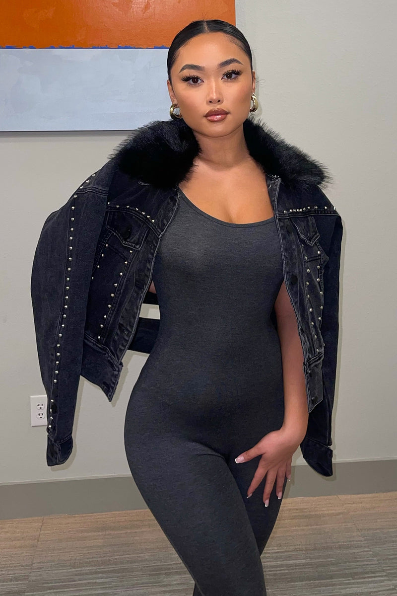 Fur Party Studded Denim Jacket - Black | Fashion Nova, Jackets & Coats ...