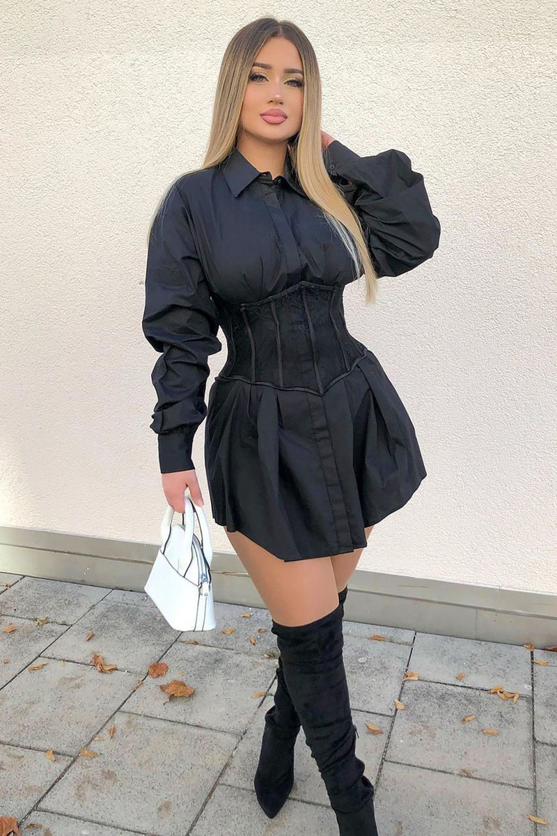 Happy Hour Corset Shirt Dress - Black | Fashion Nova, Dresses | Fashion ...