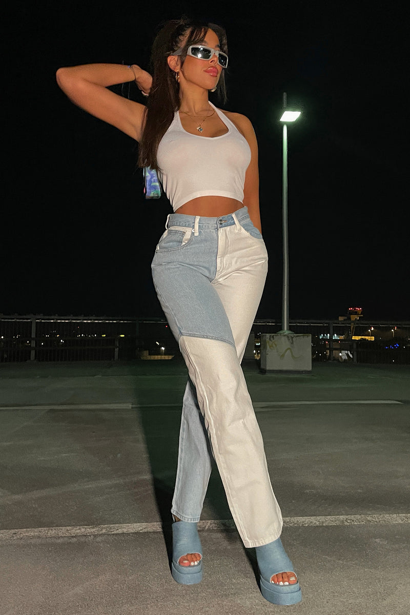 Masterpiece Colorblock Straight Leg Jeans - Blue/combo | Fashion Nova ...