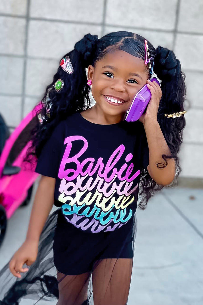 Mini Barbie Girl Crew Neck Tee - Black | Fashion Nova, Kids Tops & T ...