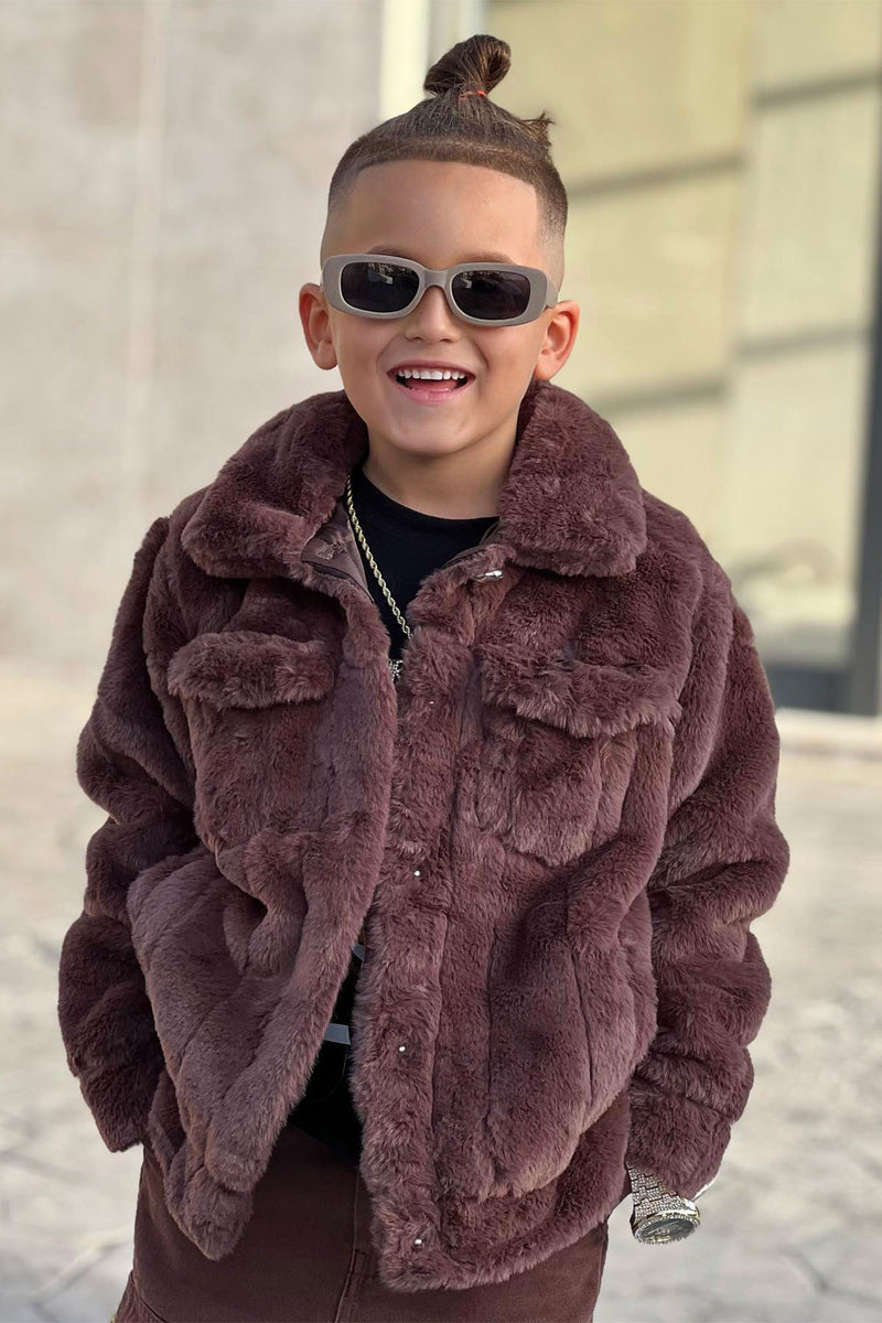 Mini Fashionista Faux Fur Snap Jacket - Chocolate | Fashion Nova, Kids ...