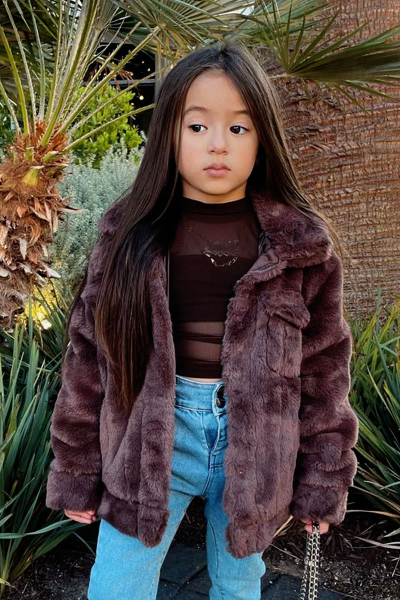 Mini Fashionista Faux Fur Snap Jacket - Chocolate | Fashion Nova, Kids ...