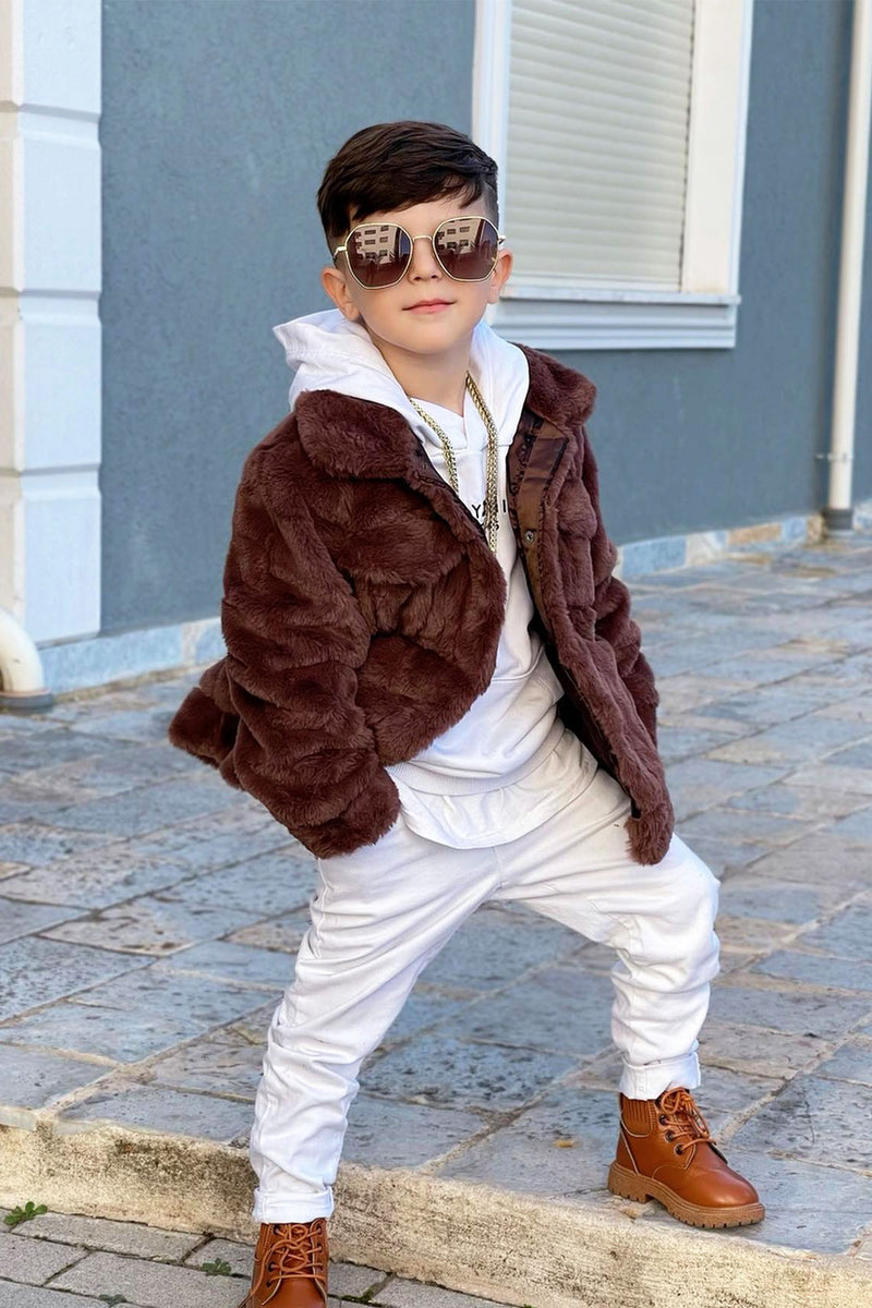 Mini Fashionista Faux Fur Snap Jacket - Chocolate | Fashion Nova, Kids ...
