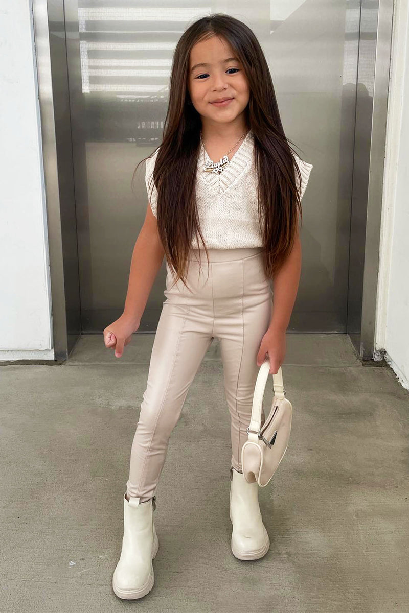 Mini Fiona Faux Leather Leggings - Ivory | Fashion Nova, Kids Leggings ...