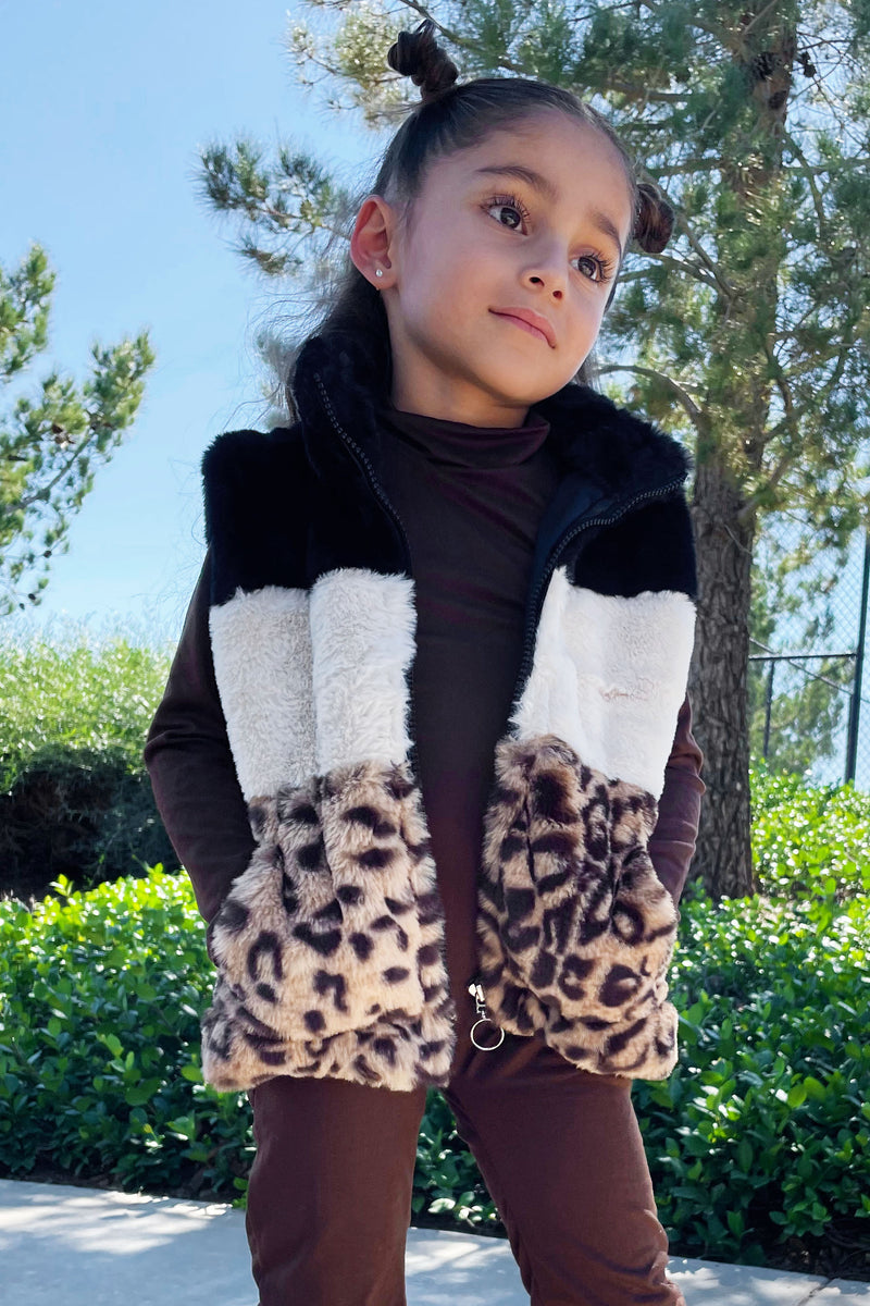 Mini Fun Size Colorblock Faux Fur Vest - Brown/combo | Fashion Nova ...