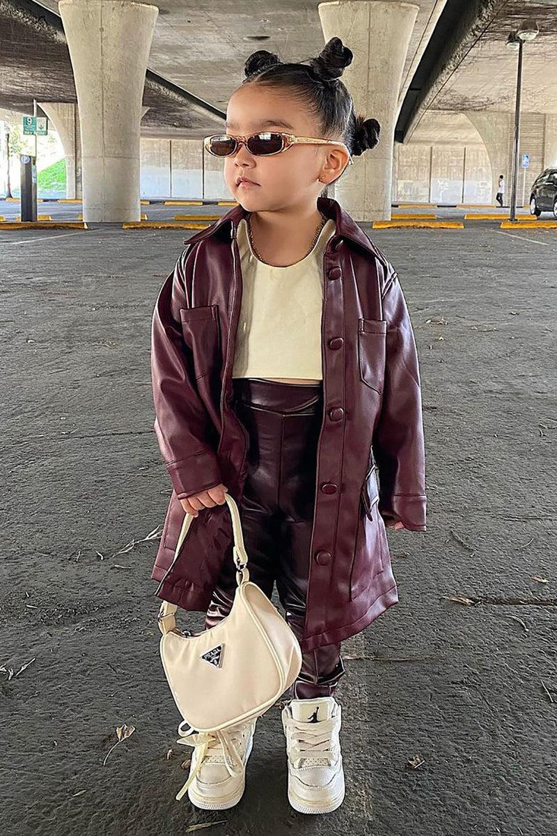 Mini Going Out Faux Leather Jacket - Burgundy | Fashion Nova, Kids ...
