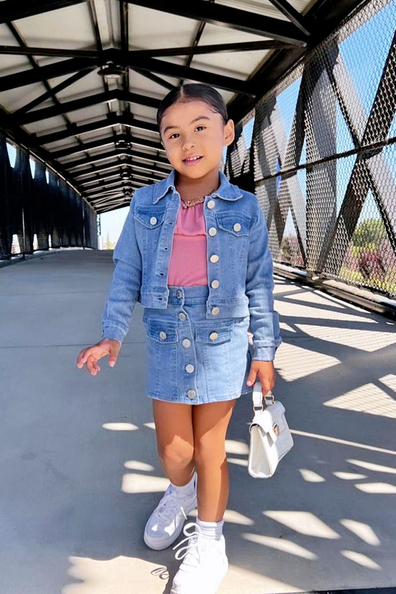 Mini Posh Denim Skirt Set - Denim | Fashion Nova, Kids Sets | Fashion Nova