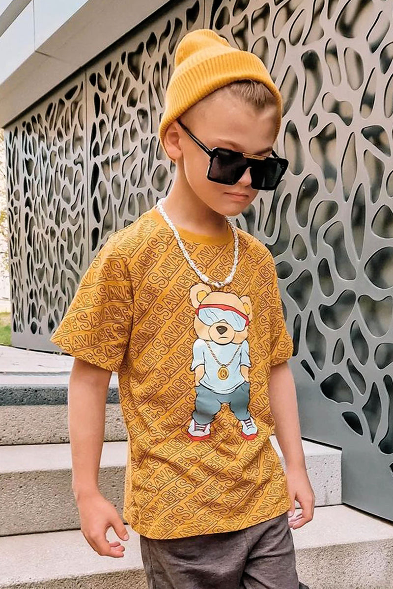 Mini Savage Teddy Short Sleeve Tee - Mustard/combo | Fashion Nova, Kids ...