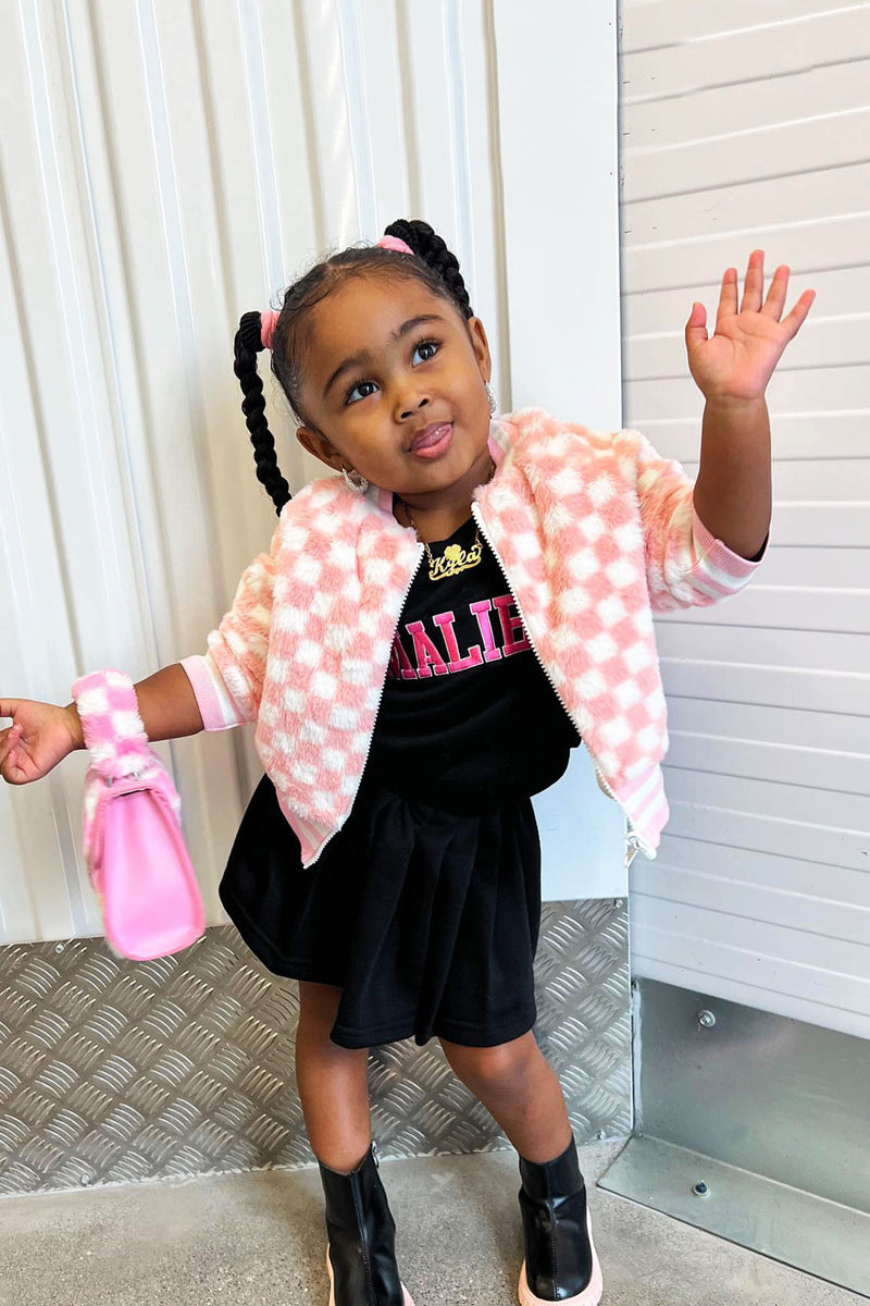 Mini The Checkered Life Faux Fur Bomber Jacket - Pink | Fashion Nova ...