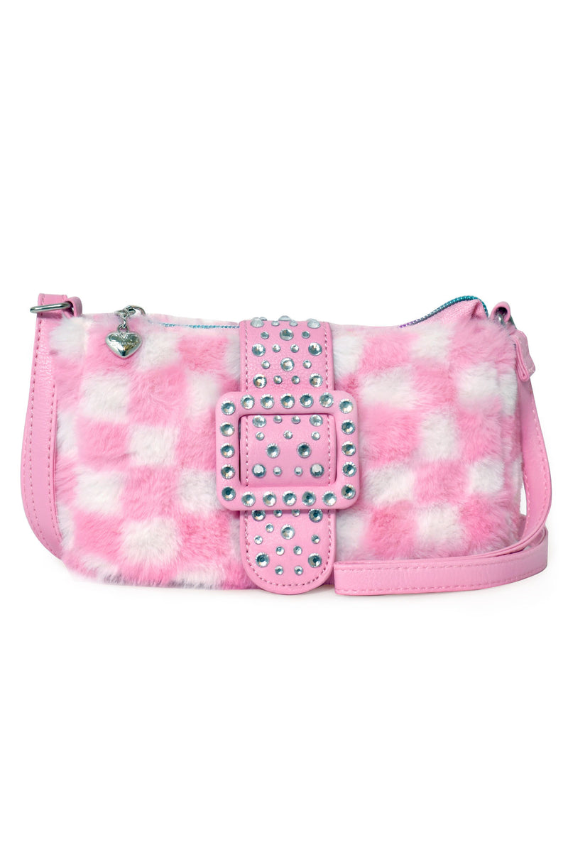 Mini Checker Girl Faux Fur Crossbody Purse - Pink/combo | Fashion Nova ...