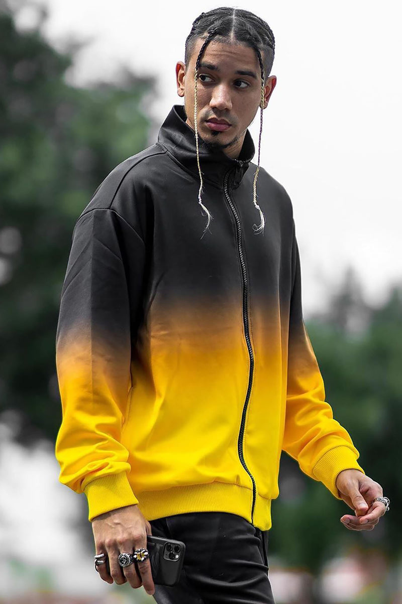 Otis Ombre Track Jacket - Black/Yellow | Fashion Nova, Mens Fleece Tops ...