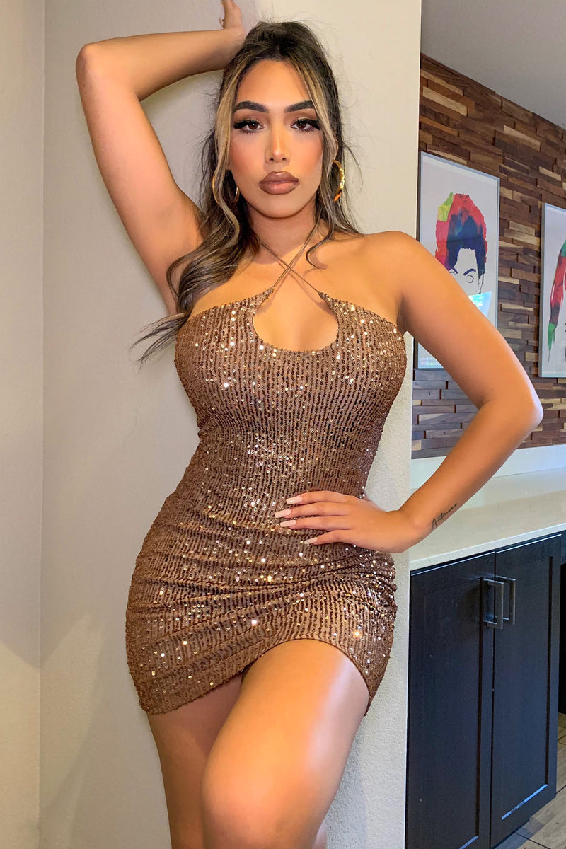 Out Til Dawn Sequin Mini Dress Mocha Fashion Nova Dresses