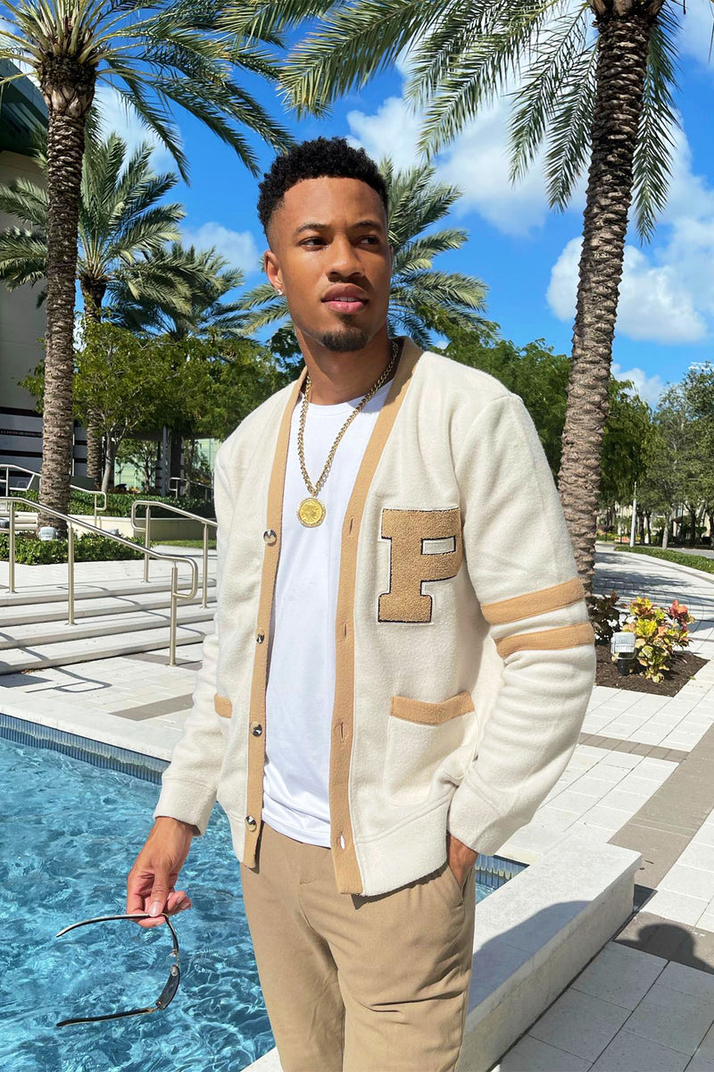 Player Long Sleeve Fleece Cardigan - Cream | Fashion Nova, Mens ...