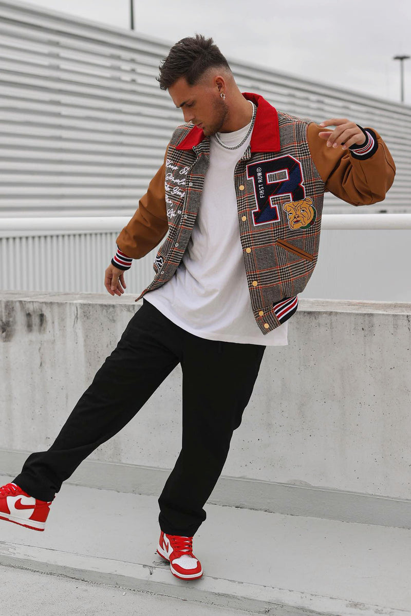 Preppy Bulldog Varsity Jacket With Patchwork - Brown | Fashion Nova ...