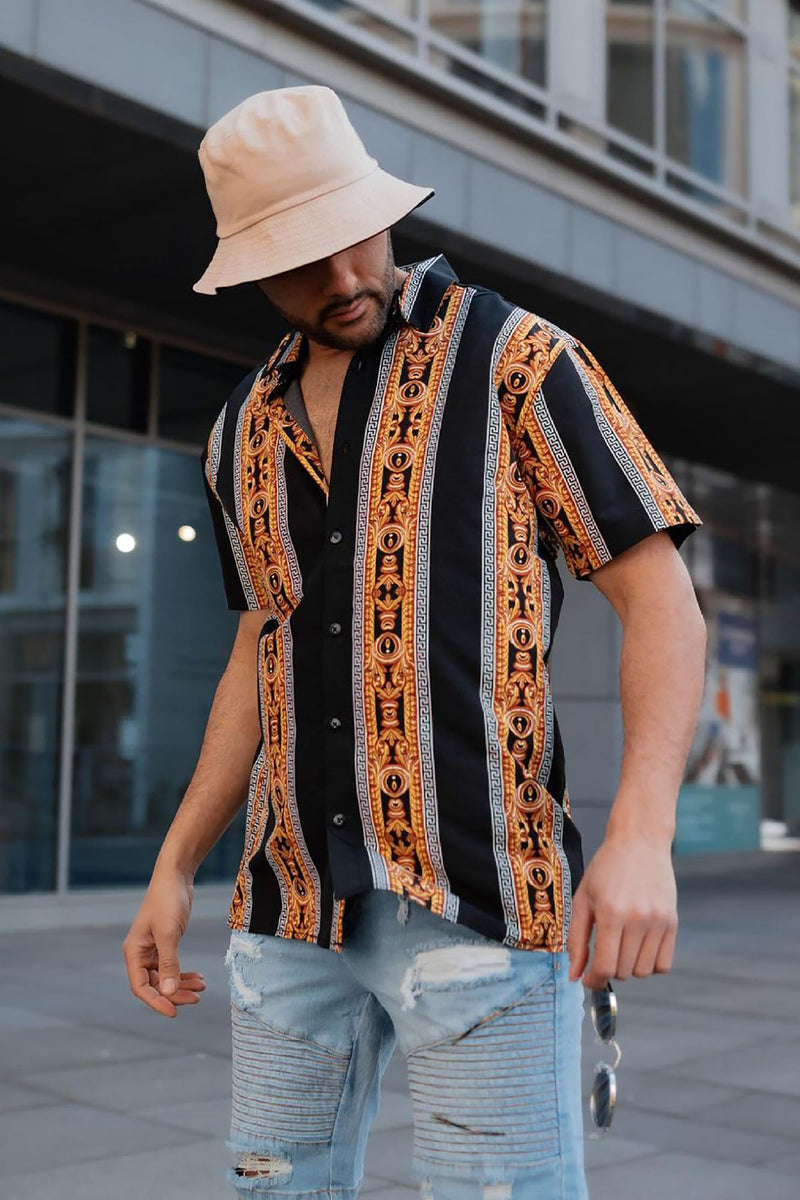 Roman Short Sleeve Woven Top - Black/Gold | Fashion Nova, Mens Shirts ...
