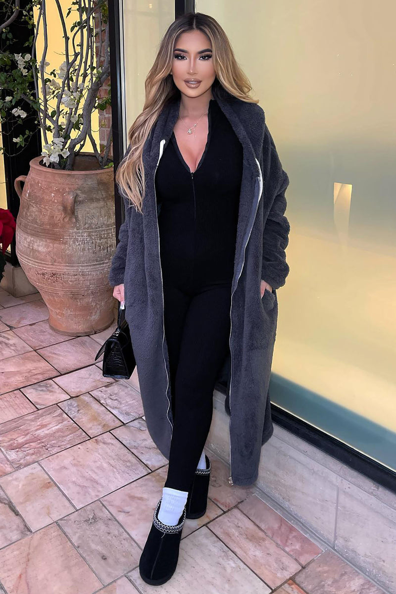 Teddy Set Go Fuzzy Jacket - Charcoal | Fashion Nova, Jackets & Coats ...