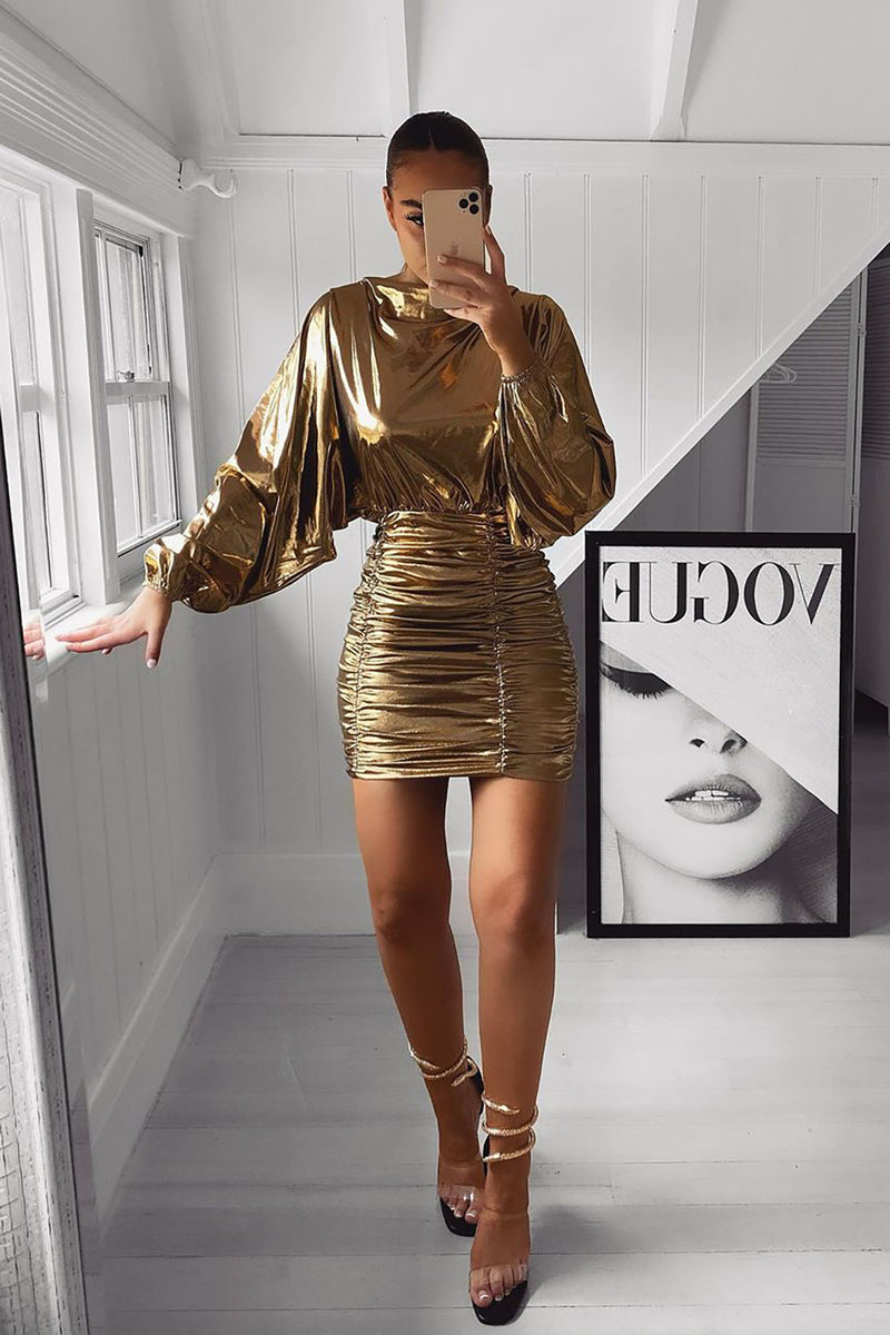 Wanting More Ruched Mini Dress - Gold | Fashion Nova, Dresses | Fashion ...